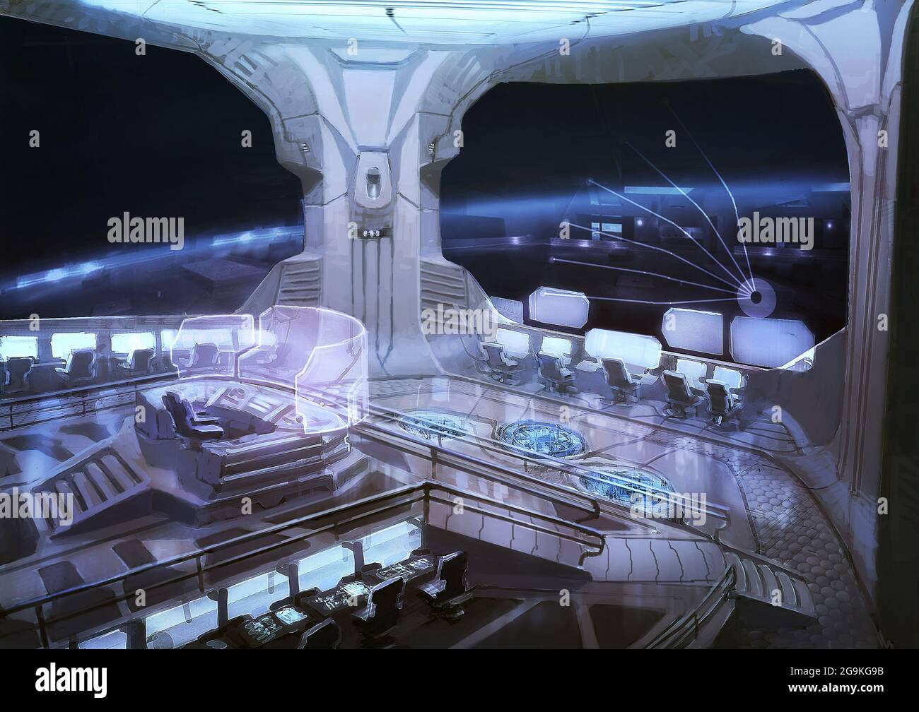 digital illustration of space control station head room Stock Photo - Alamy