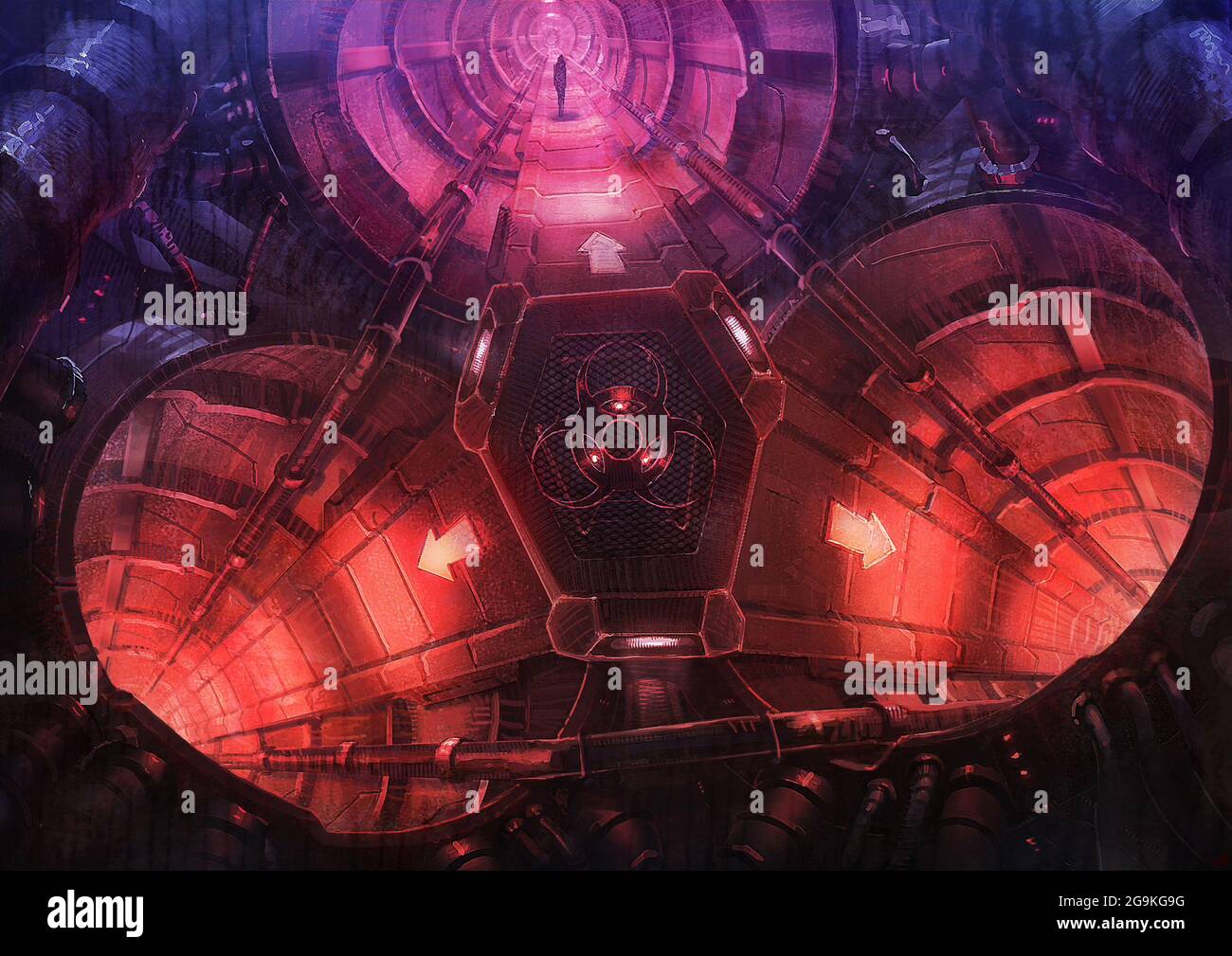 digital illustration of futuristic science fiction spacecraft corridor ...