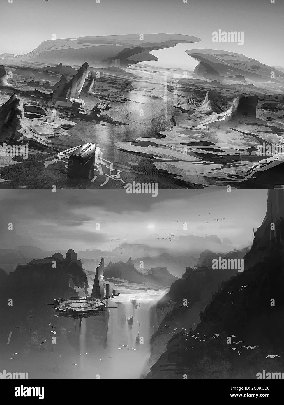 digital illustration of icy ice land river in wild with beautiful ...