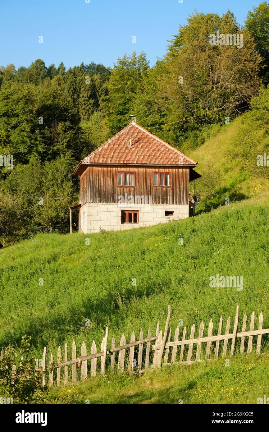 fence and rural house, Serbia Stock Photo - Alamy