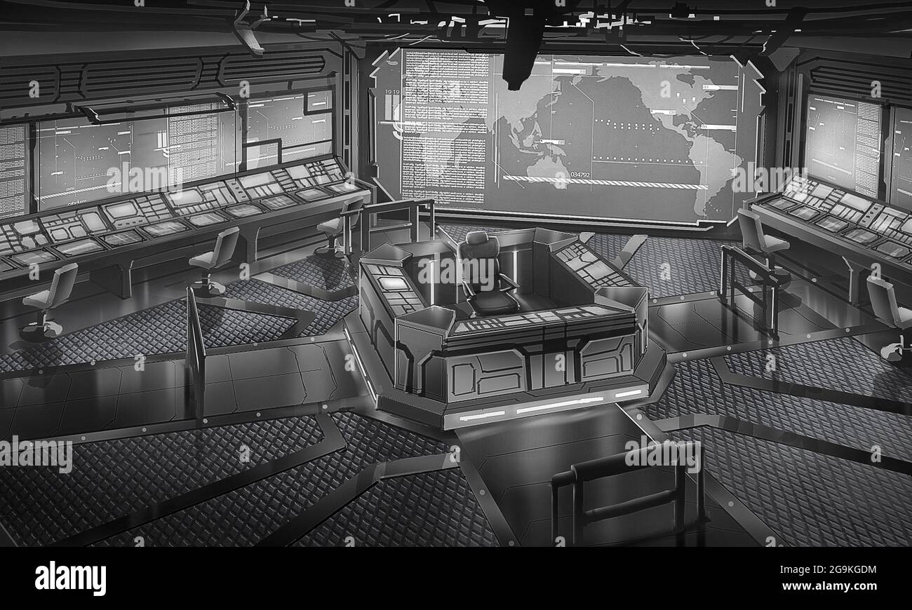 digital illustration of global control station head room Stock Photo ...