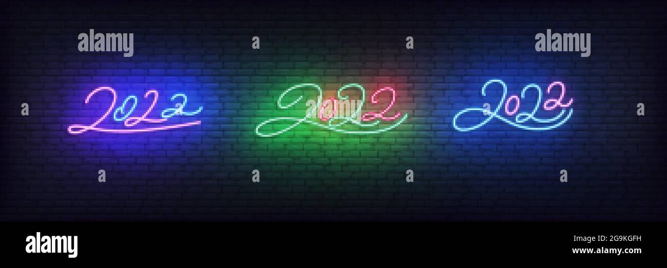 2022 neon. Set of colorful lettering signs for New Year 2022 Stock ...