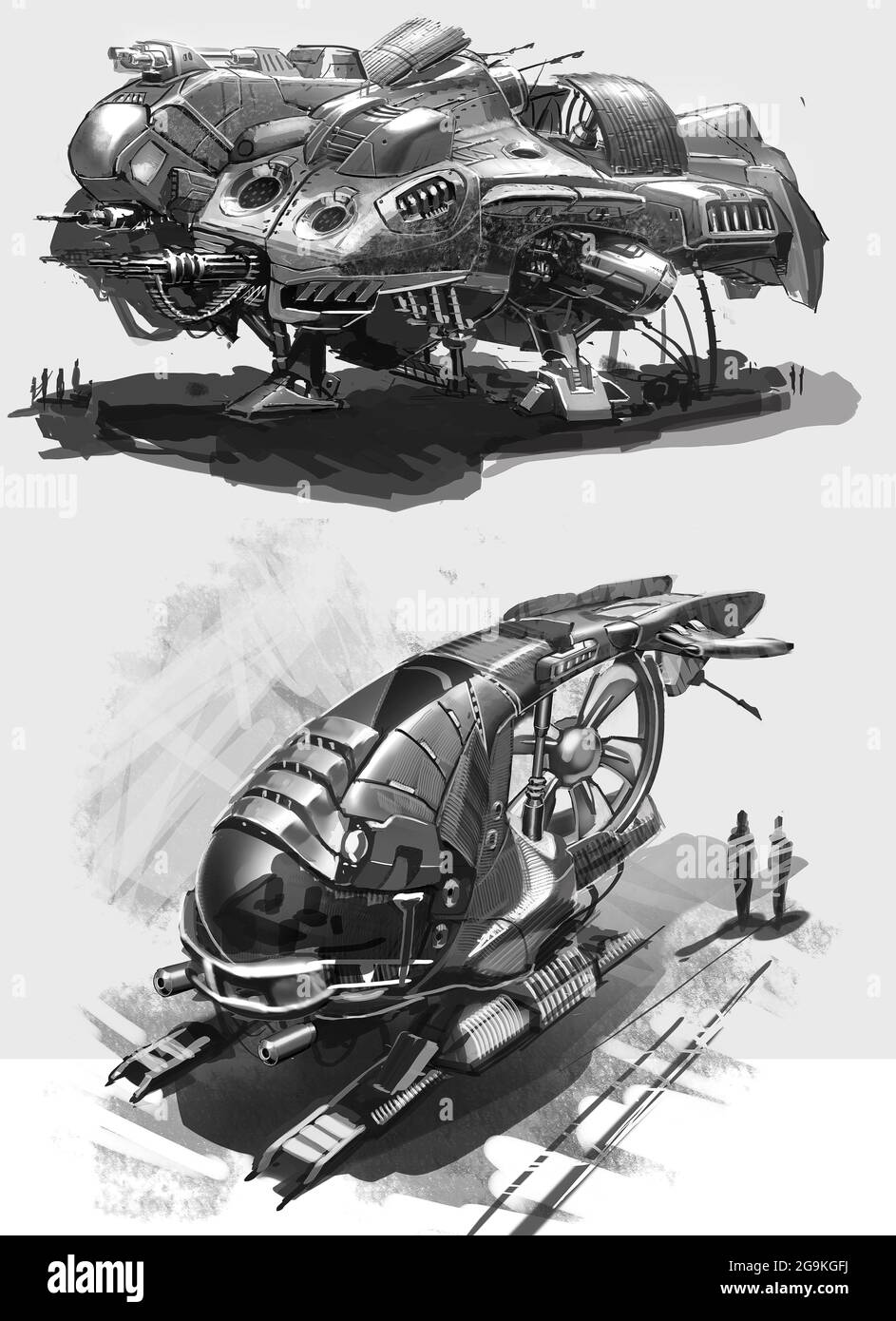 digital illustration of futuristic science fiction aircraft airship ...