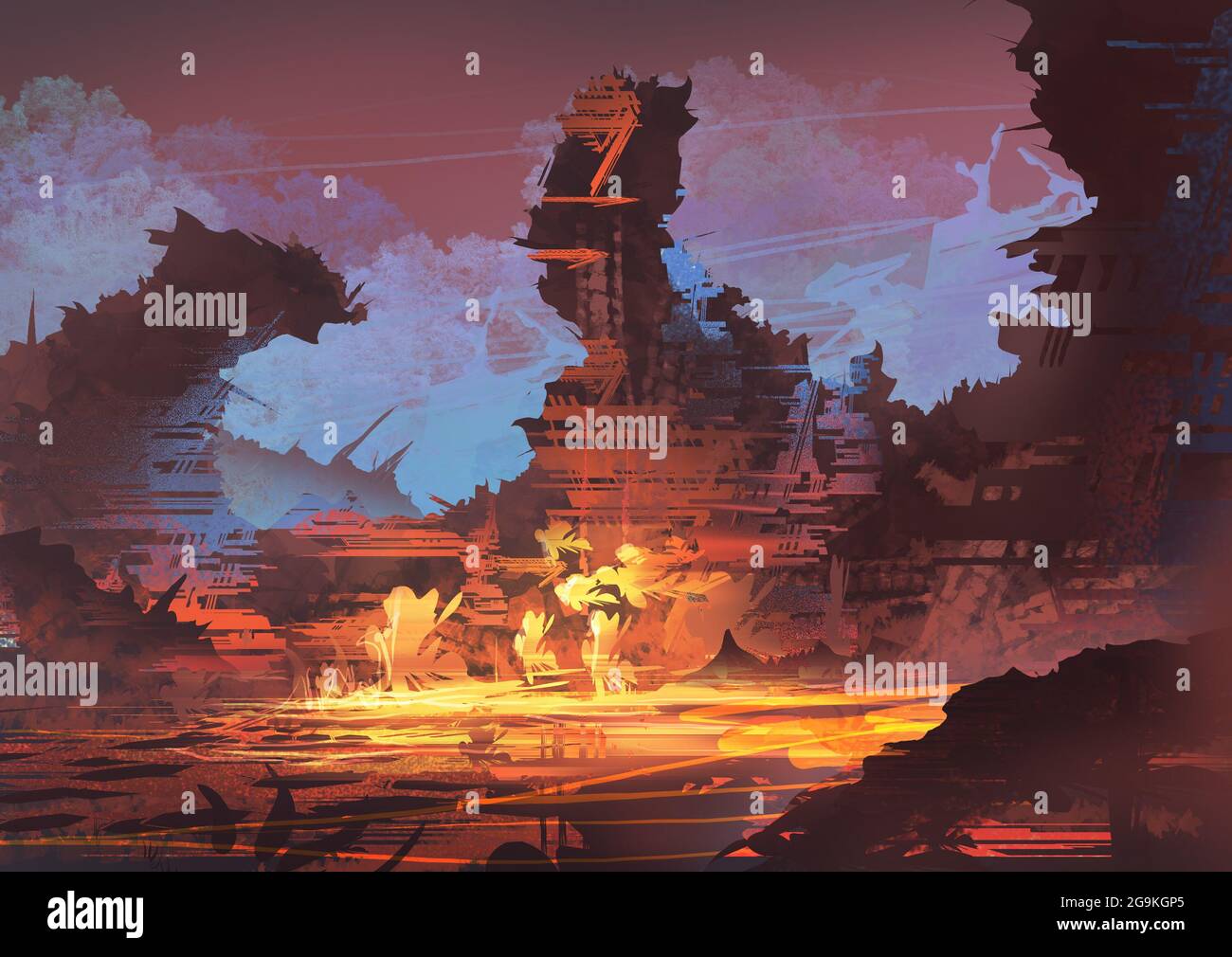 digital illustration of fantasy science fiction landscape Stock Photo ...