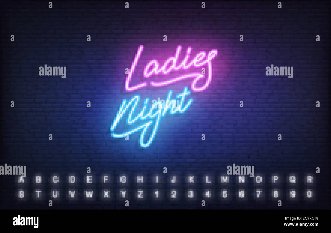 Ladies Night neon template. Glowing neon lettering Ladies Night sign ...