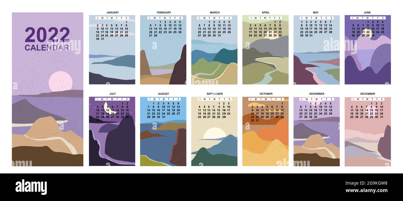 2022 Calendar Planner abstract minimalist contemporary landscape ...