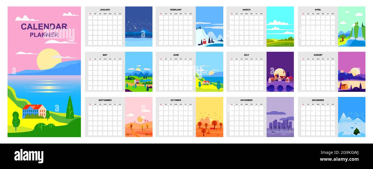 Calendar Planner minimalistic landscape natural backgrounds of four ...