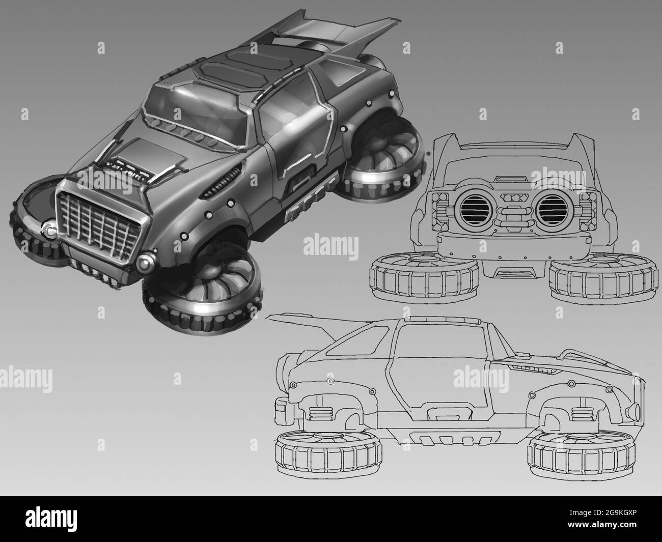 digital illustration of vehicle concept design in polish and line art ...