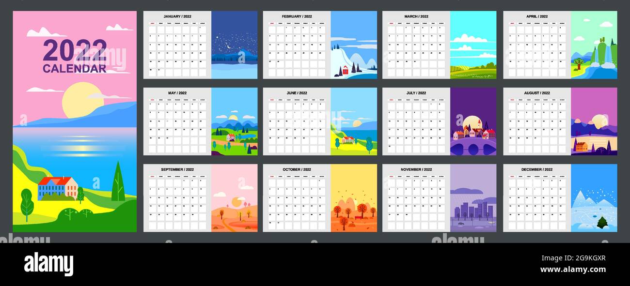2022 Calendar Planner minimalistic landscape natural backgrounds of ...