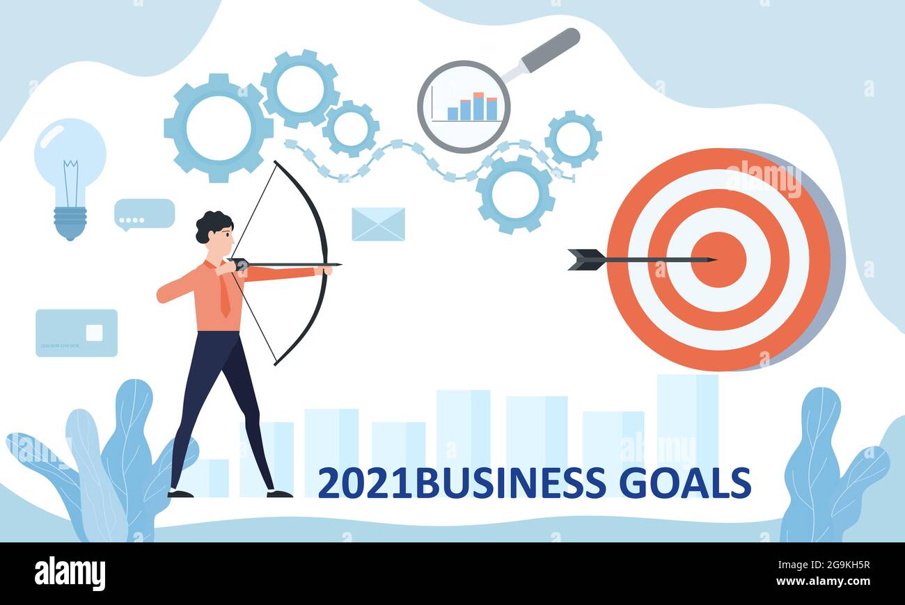 Businessman leader archer aiming shooting at a target 2021 year ...