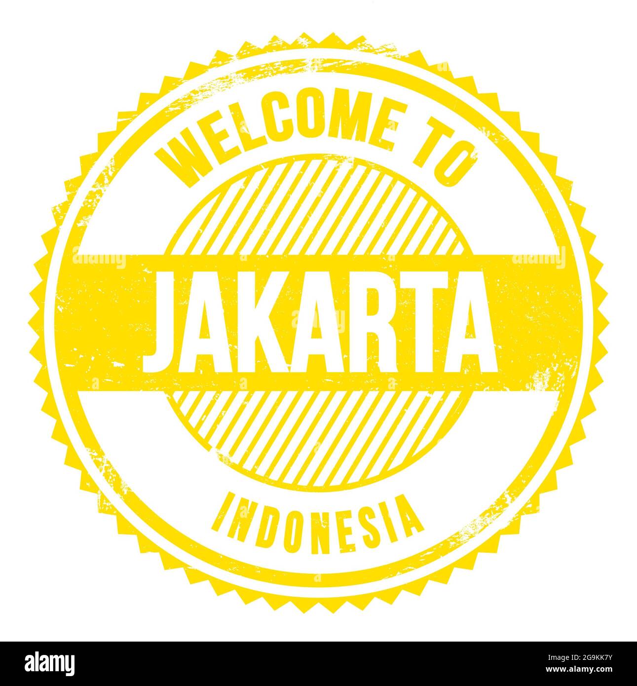 WELCOME TO JAKARTA - INDONESIA, words written on yellow zig zag stamp ...