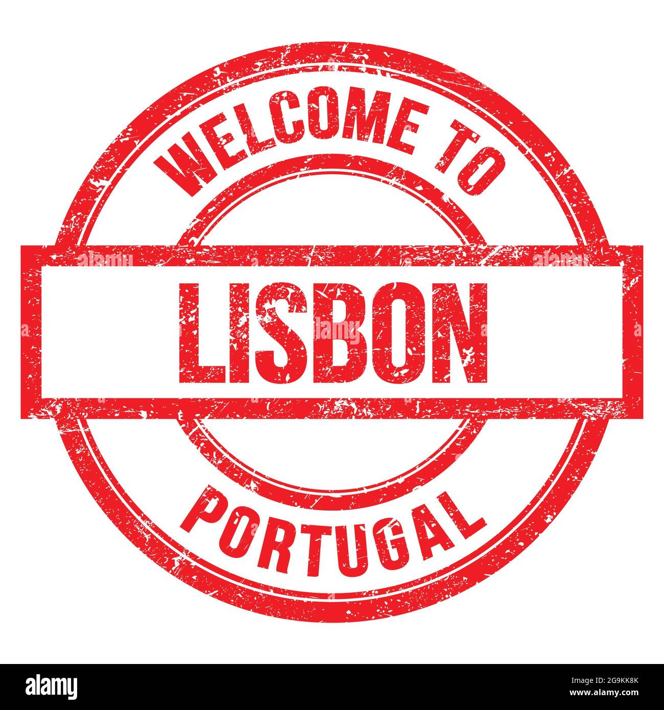 WELCOME TO LISBON - PORTUGAL, words written on red round simple stamp ...