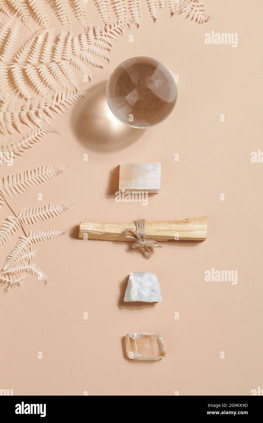 Palo Santo sticks, crystals and fortune telling ball. magic rock for ...