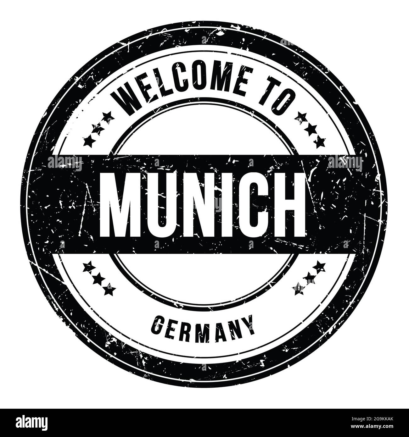 WELCOME TO MUNICH - GERMANY, words written on black round coin stamp ...