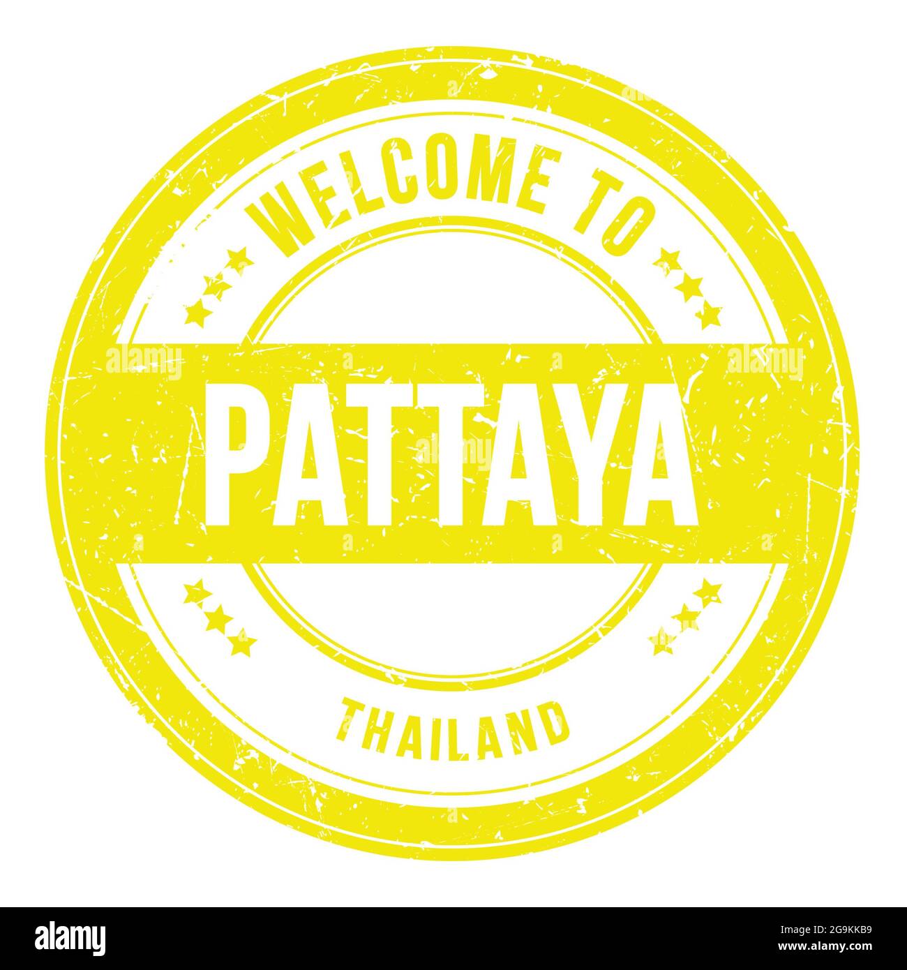 WELCOME TO PATTAYA - THAILAND, words written on yellow round coin stamp ...