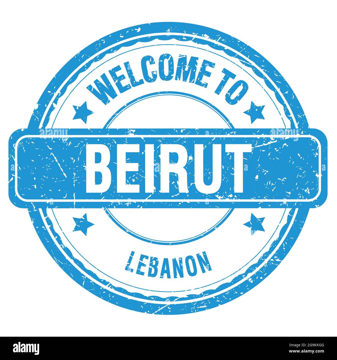 WELCOME TO BEIRUT - LEBANON, words written on blue grungy stamp Stock ...