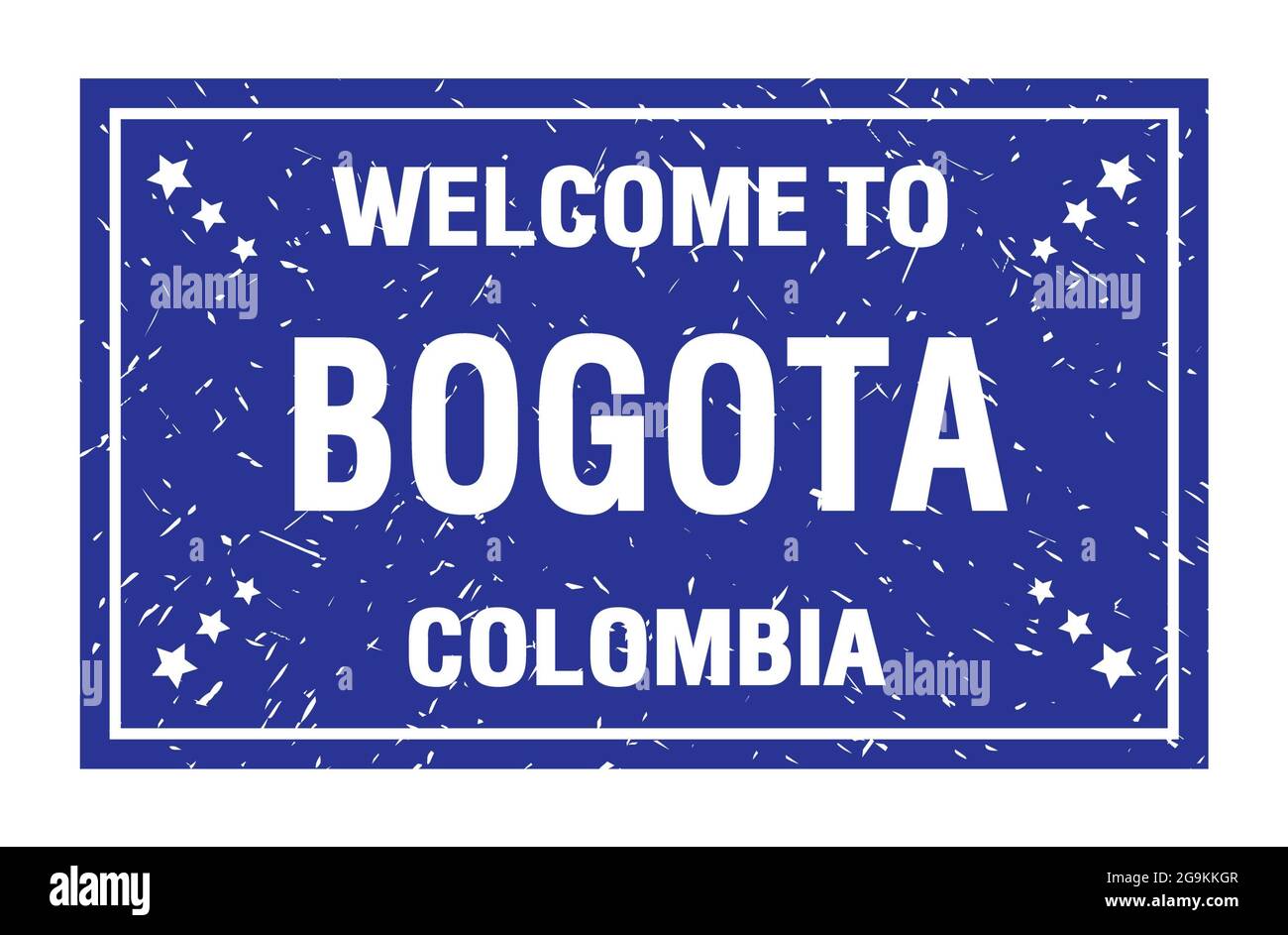 WELCOME TO BOGOTA - COLOMBIA, words written on blue rectangle flag ...