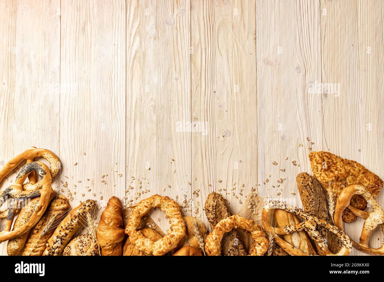 Frame of different bakery products, copoy space, top view Stock Photo ...