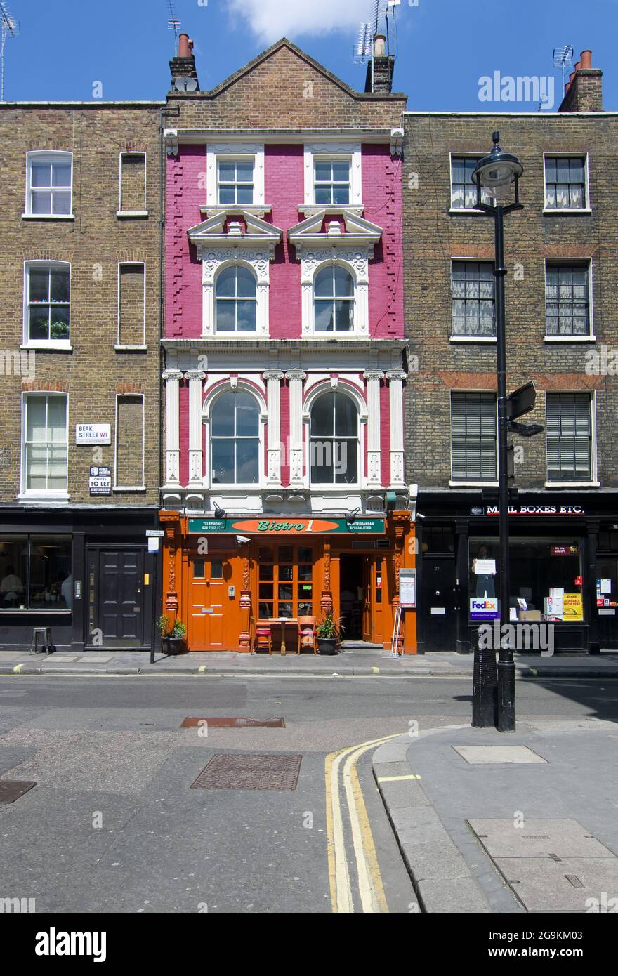 LONDON, ENGLAND - MAY 27: front entrance of Bistro1 Restaurant in a typical Soho street of City ...