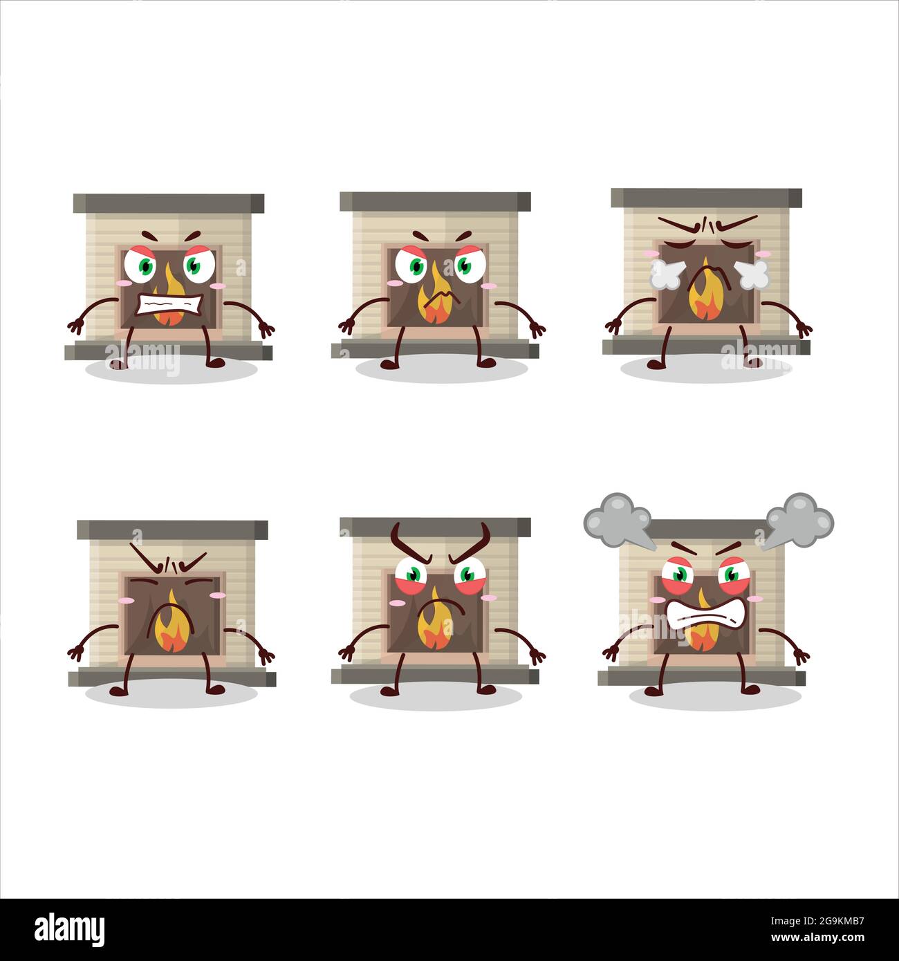 House fireplaces with fire cartoon character with various angry ...