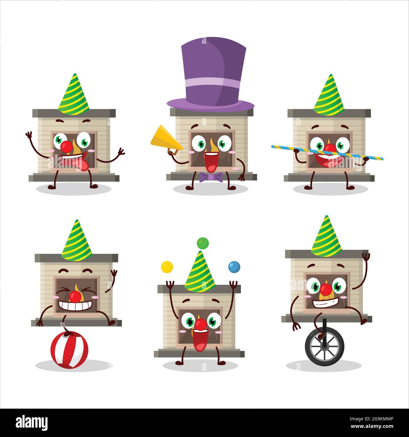 Cartoon character of house fireplaces with fire with various circus ...