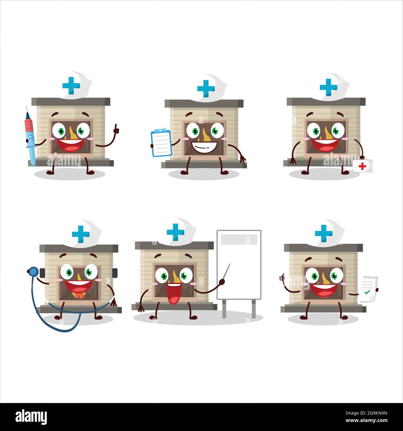 Doctor profession emoticon with house fireplaces with fire cartoon ...