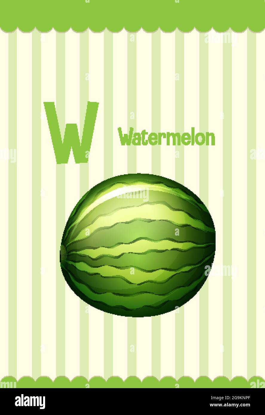 Alphabet flashcard with letter W for Watermelon illustration Stock ...