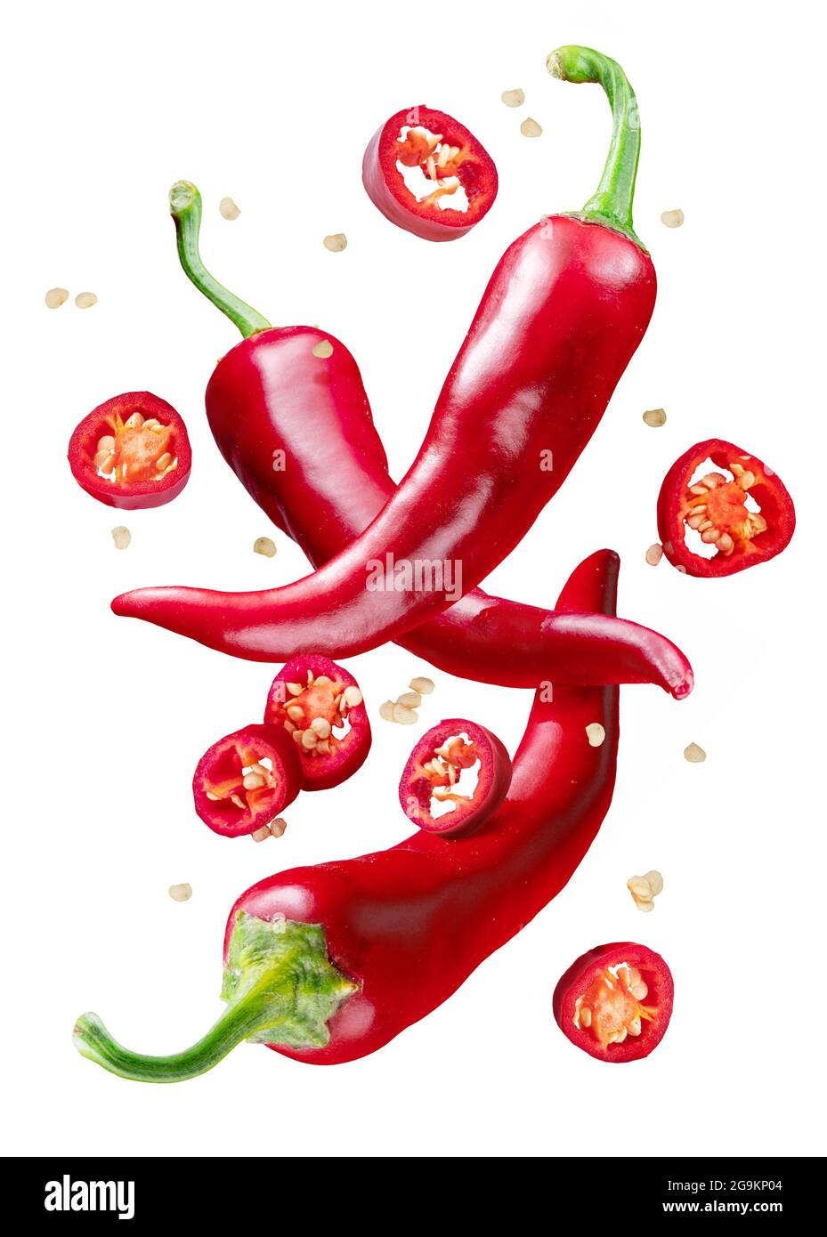 Fresh red chilli pepper and cross section of chilli pepper with seeds ...