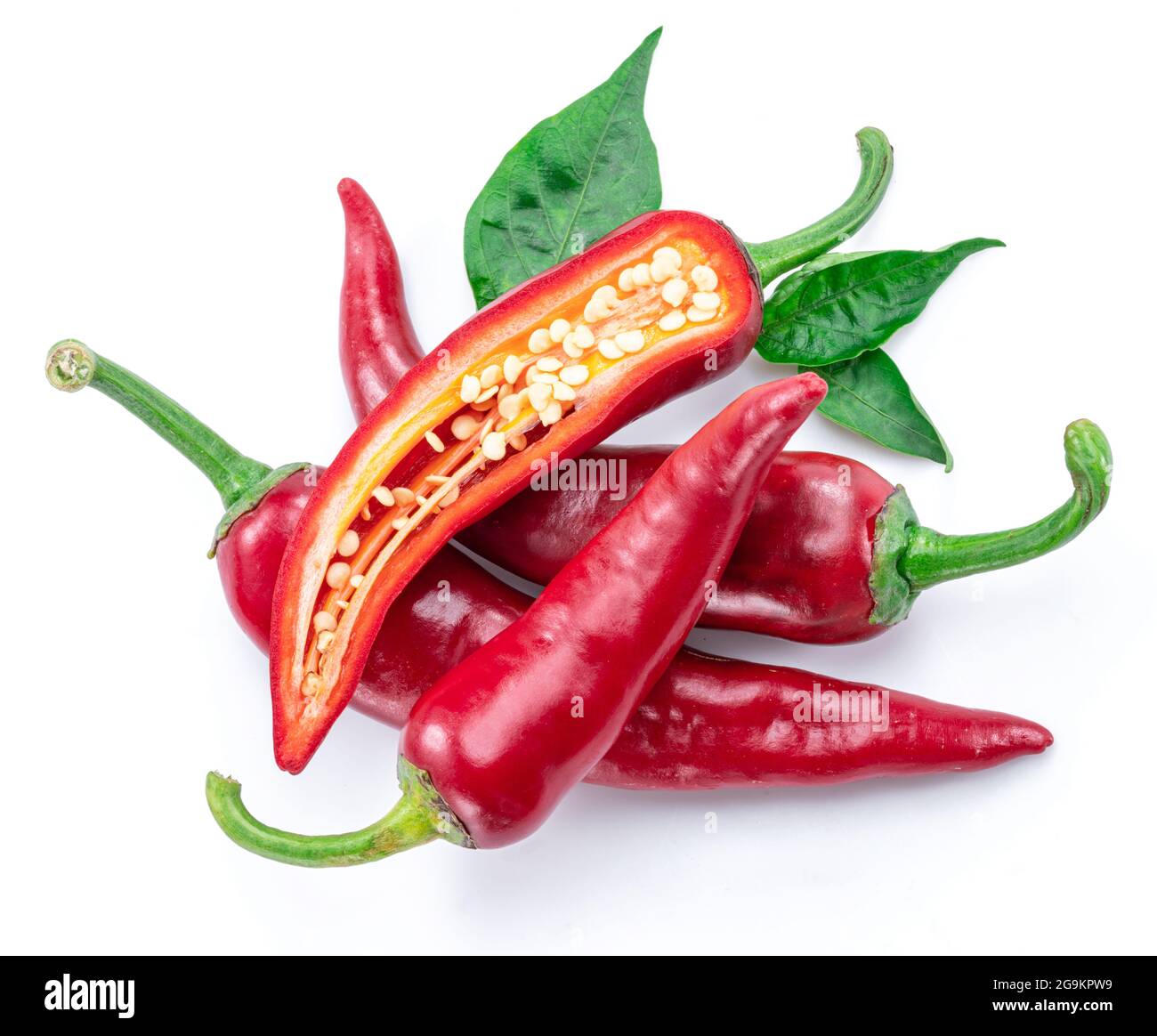 Fresh red chilli pepper and cross section of chilli pepper with seeds ...