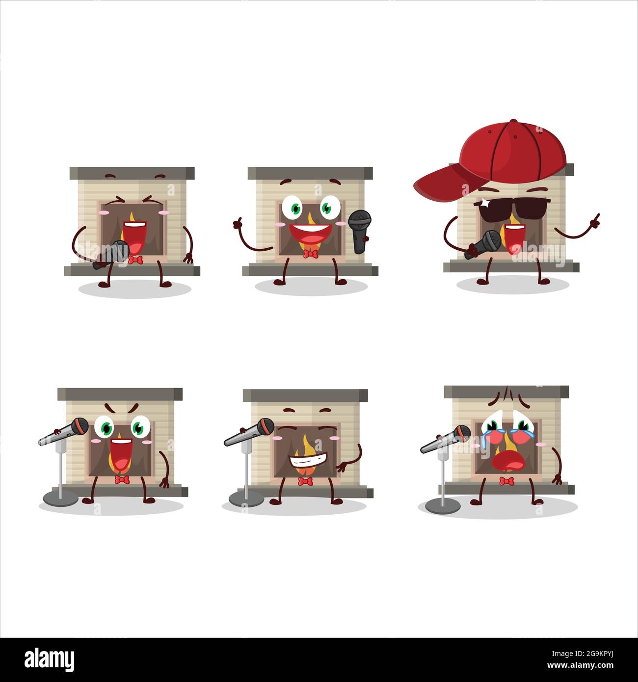 A Cute Cartoon design concept of house fireplaces with fire singing a ...
