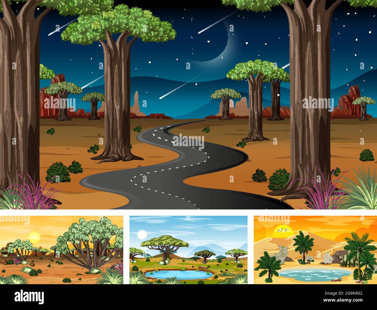 Set of different nature horizontal scenes illustration Stock Vector ...