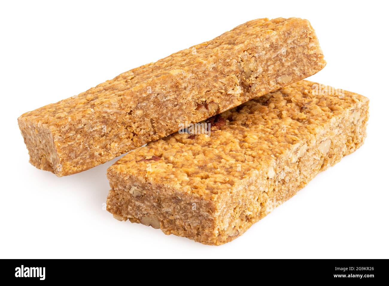 Two oat flapjacks with nuts isolated on white Stock Photo - Alamy