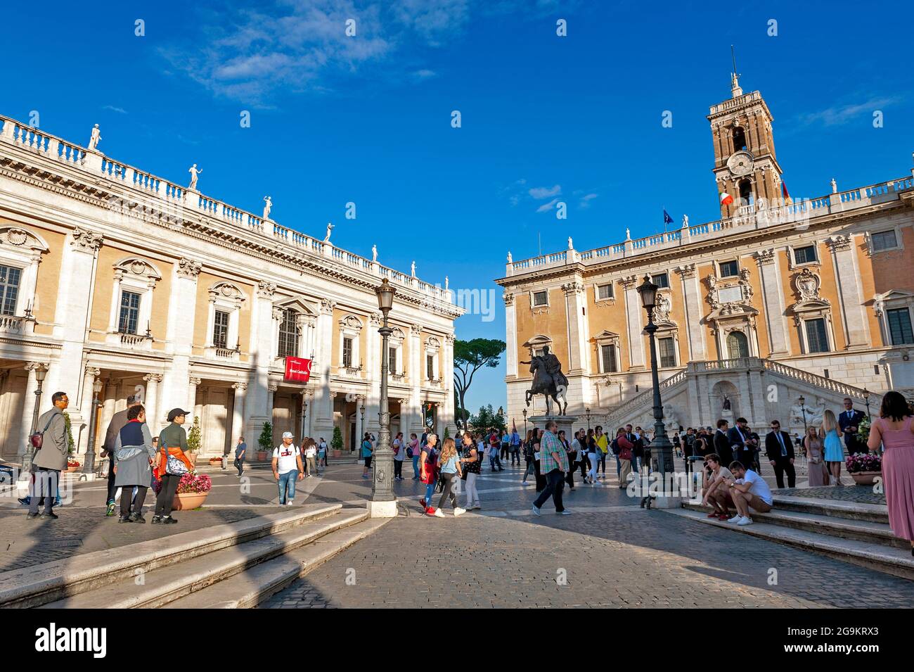 Piazza del Campidoglio on top of Capitoline Hill surrounded by old ...