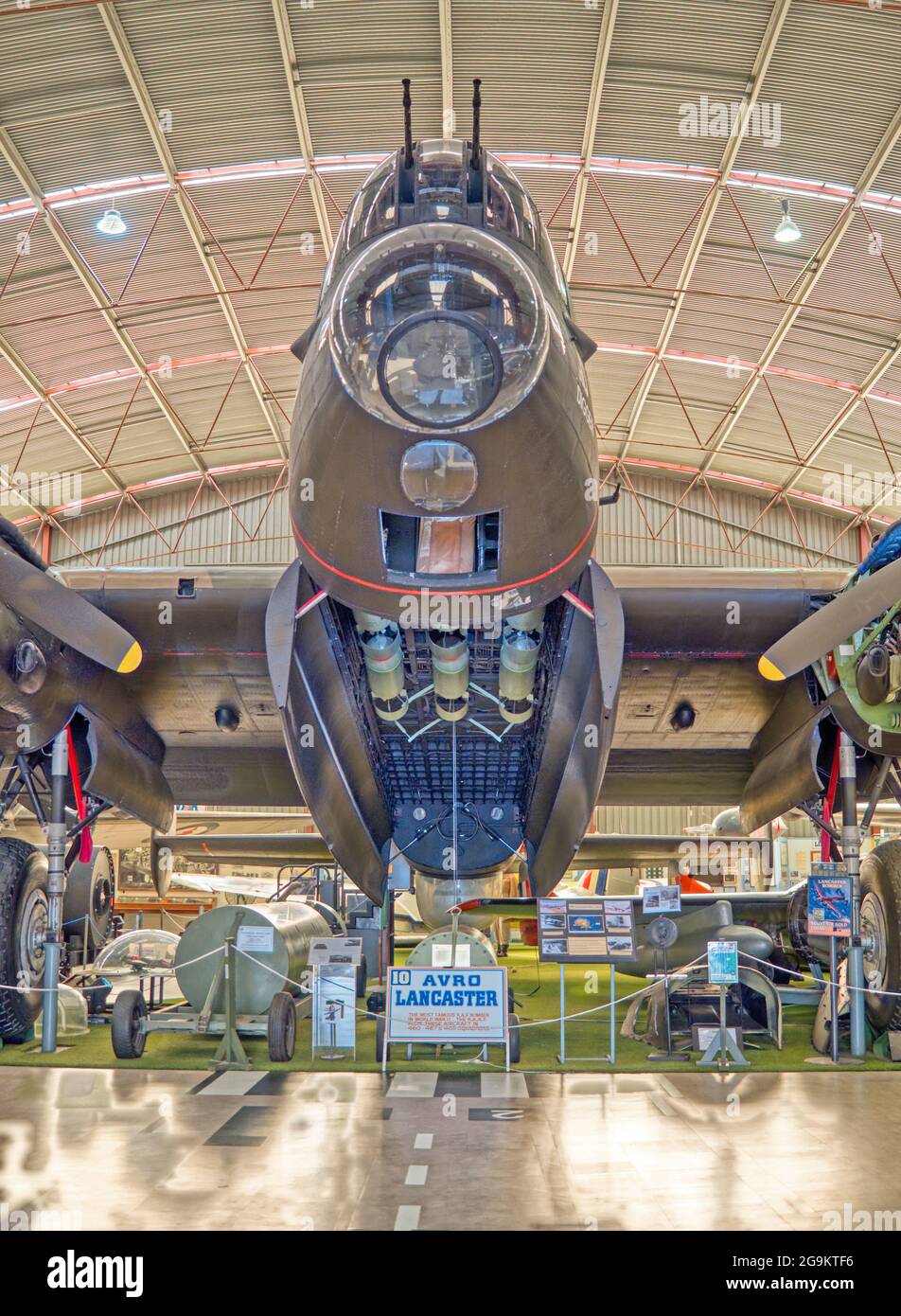 An Avro Lancaster bomber on display at the Aviation Heritage Museum in ...