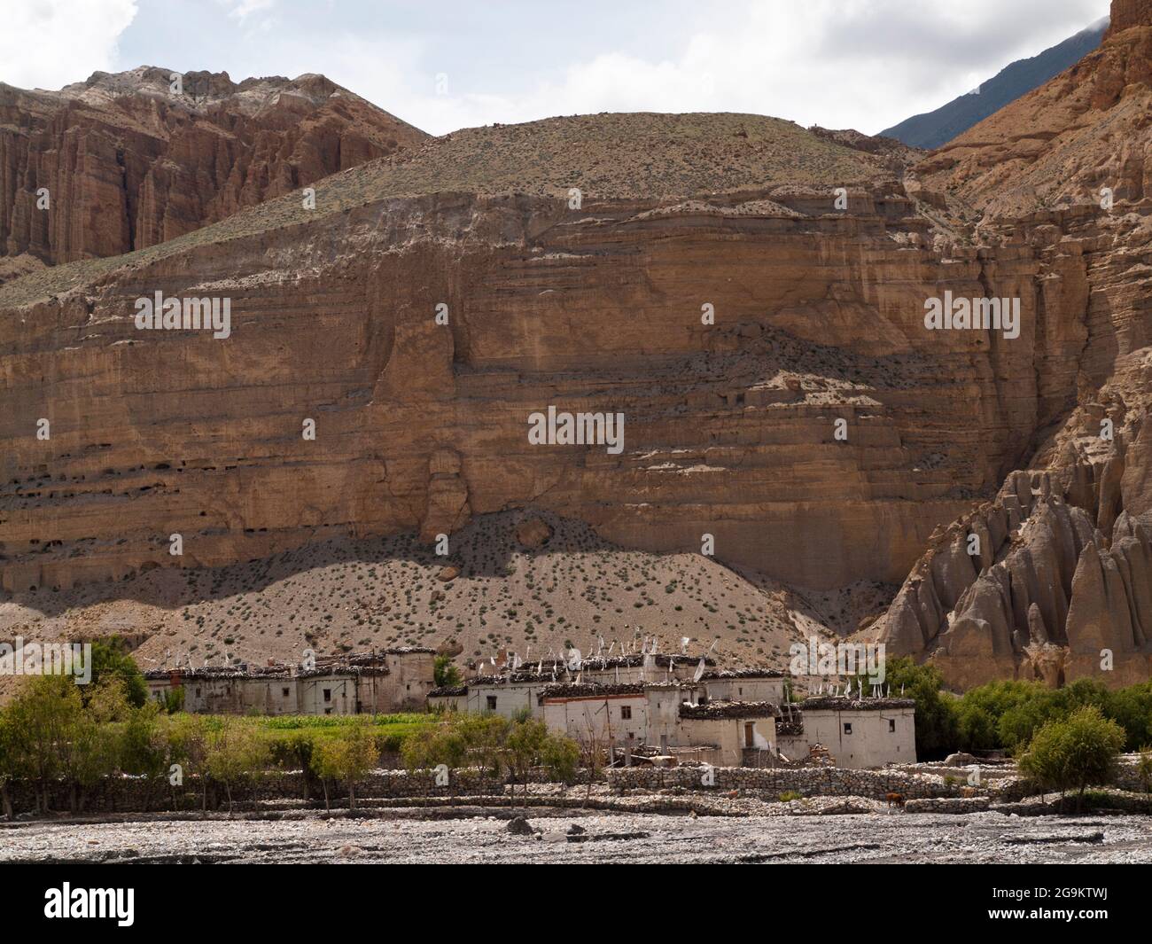 Buddhist cliff ("sky") caves above Kali Gandaki, Chhusang, Upper ...