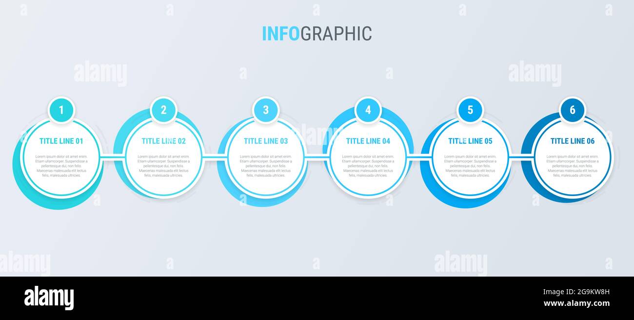 Blue diagram, infographic template. Timeline with 6 options. Rounded ...