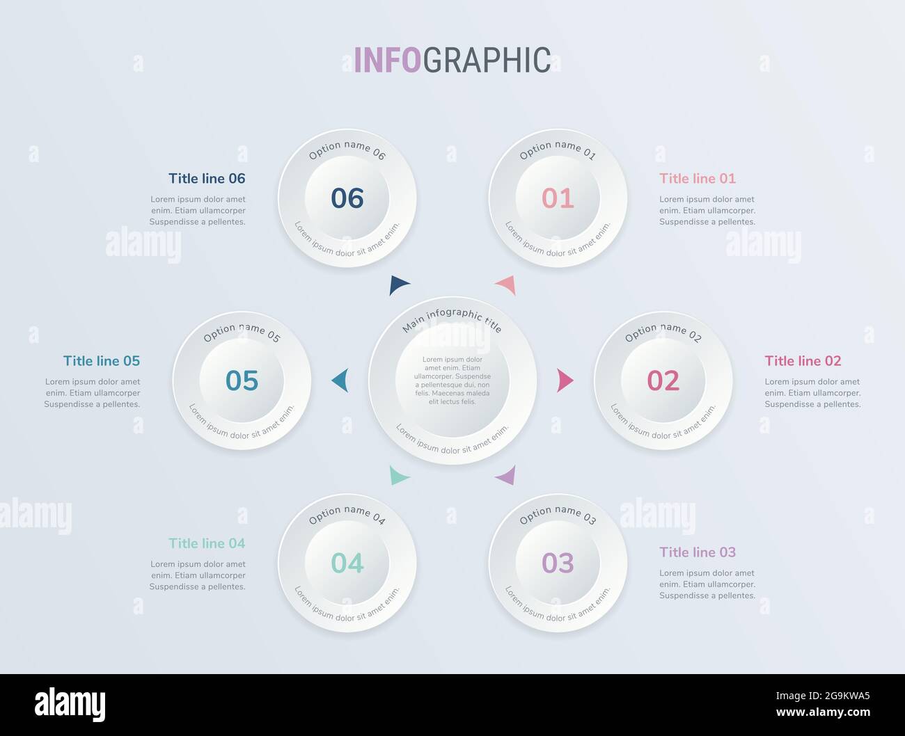 Red infographic template. 6 steps rounded design. Vector timeline ...