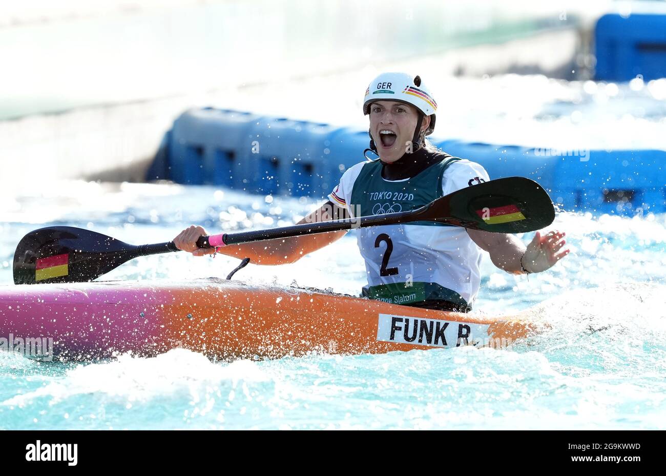 Germany's Ricarda Funk celebrates winning gold in the Women's Kayak ...