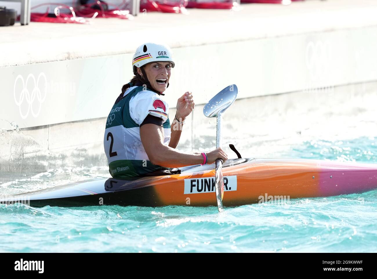 Germany's Ricarda Funk celebrates winning gold in the Women's Kayak ...