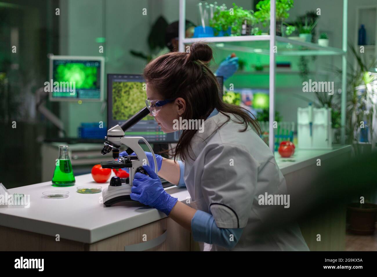 Biologist scientist in white coat working in expertise laboratory ...