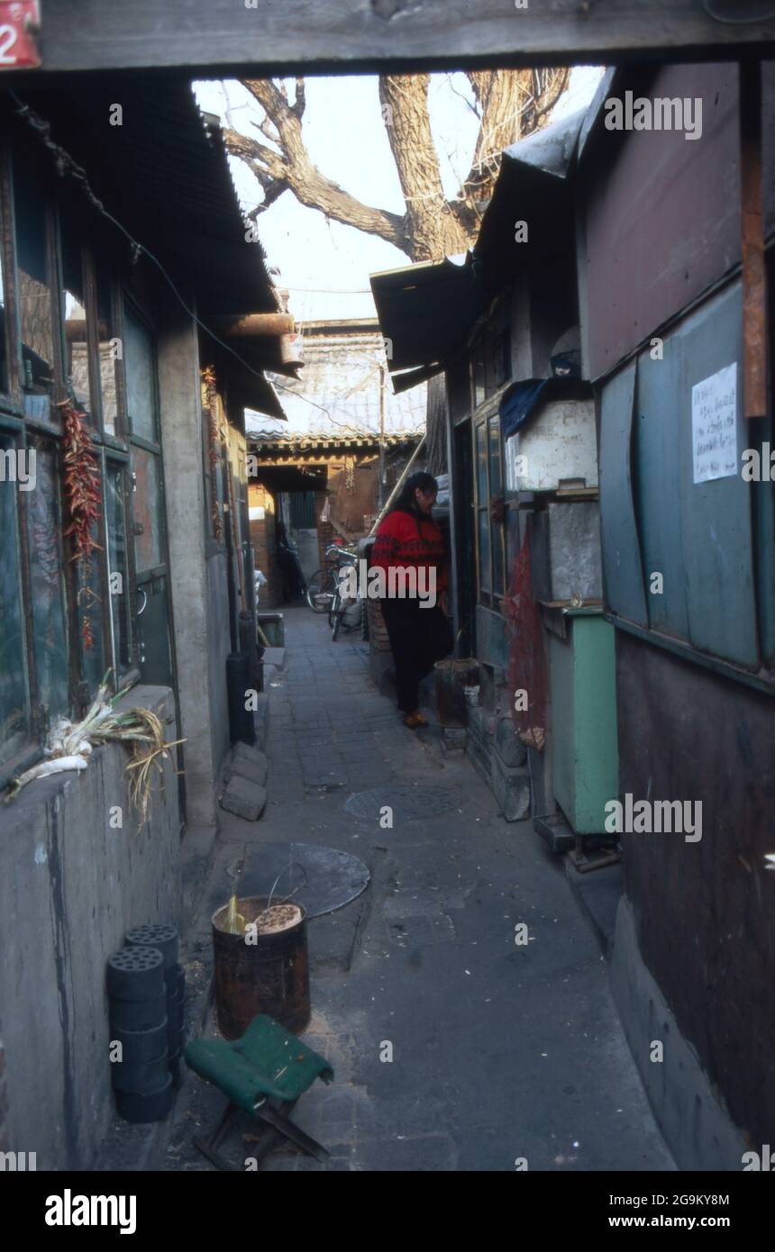 Gasse in der Stadt Peking, China 1998. Lane at the city of Beijing ...
