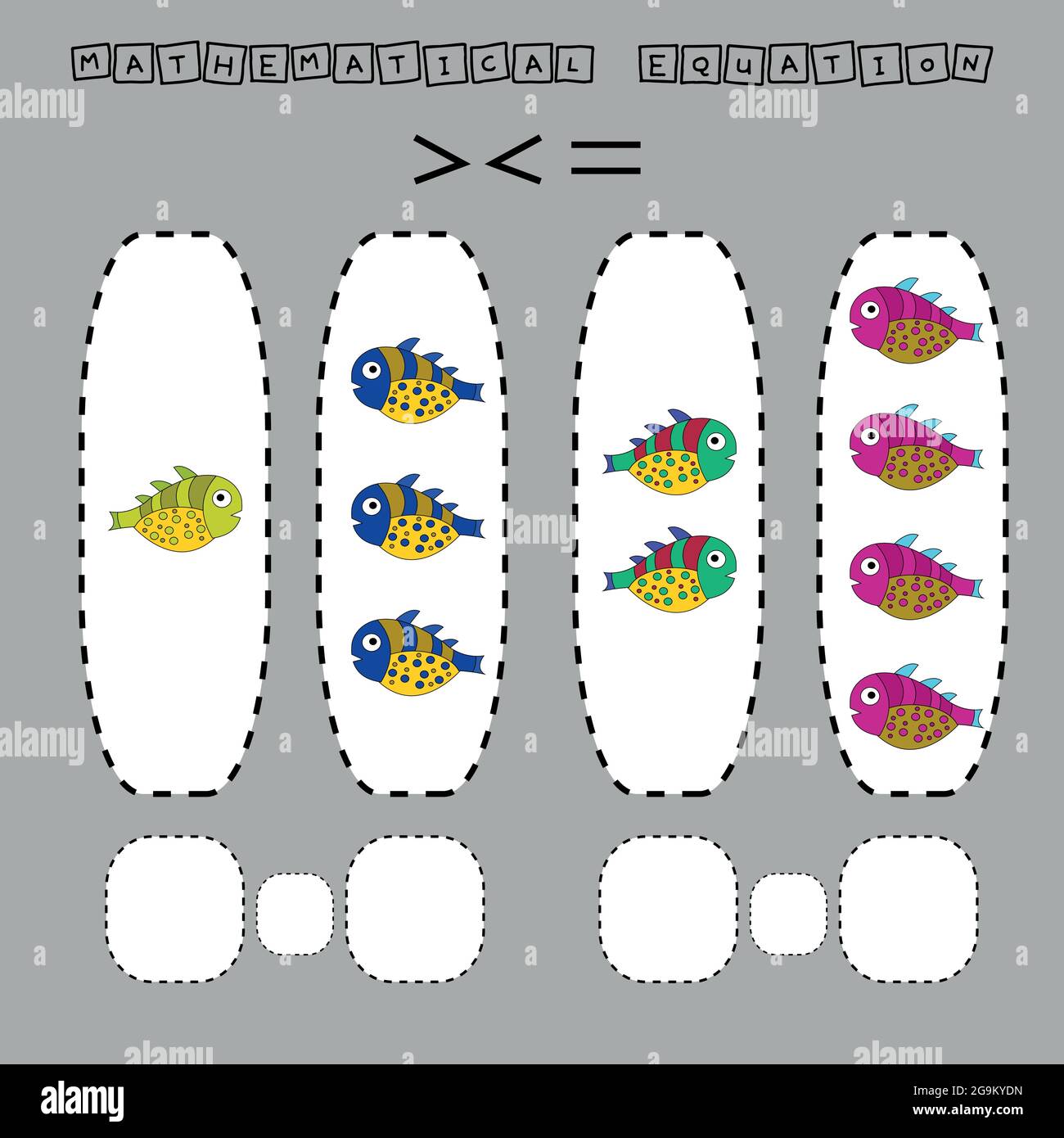 Developing activities for children, compare which more fishes. Logic ...