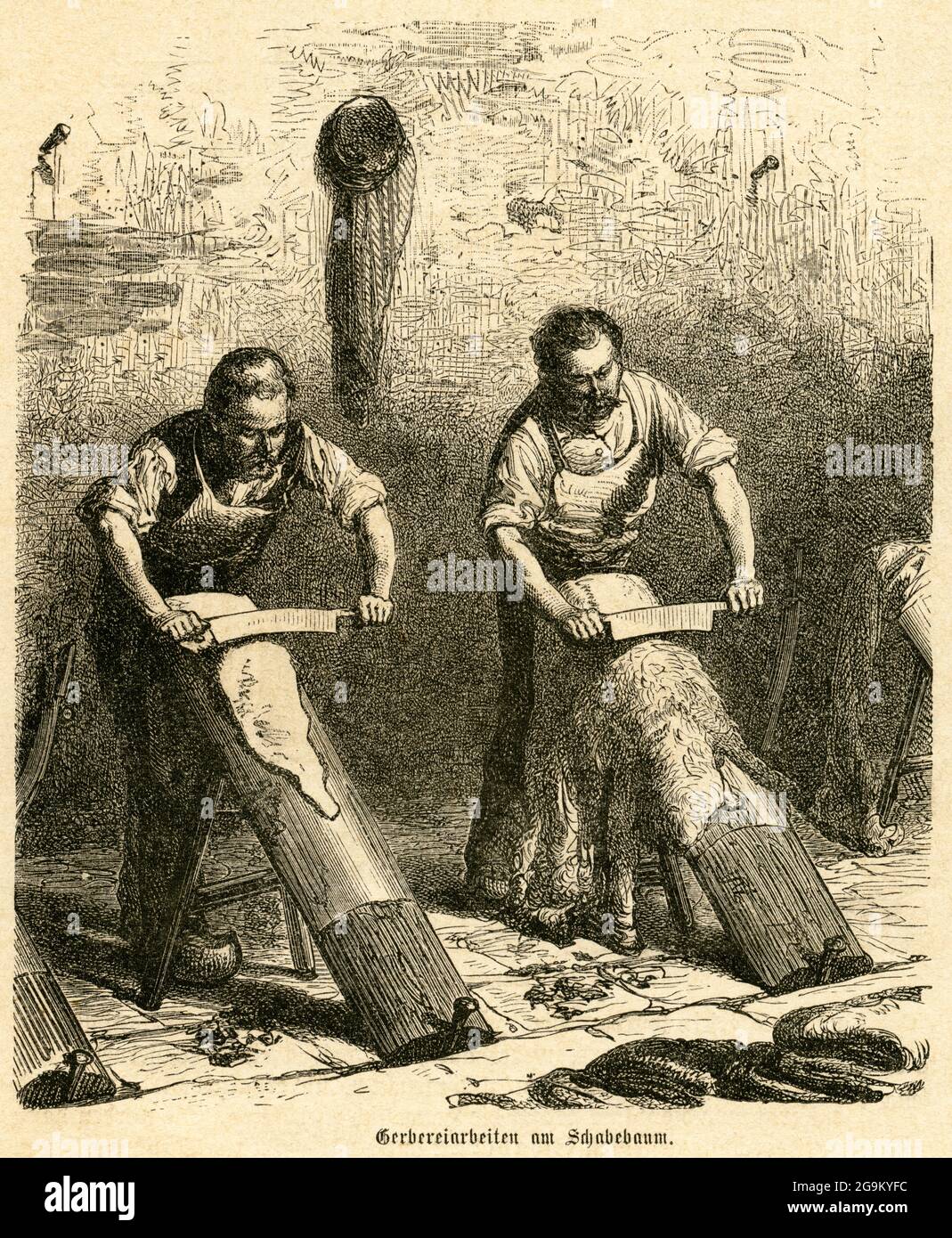 Europe, Germany, leather processing by tenneries, wood engraving from ...