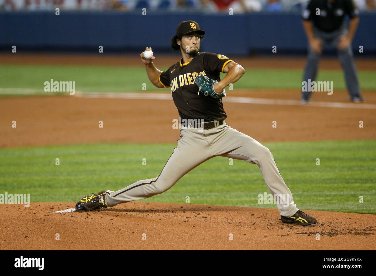 San Diego Padres pitcher Yu Darvish (11) pitches the ball during an MLB ...