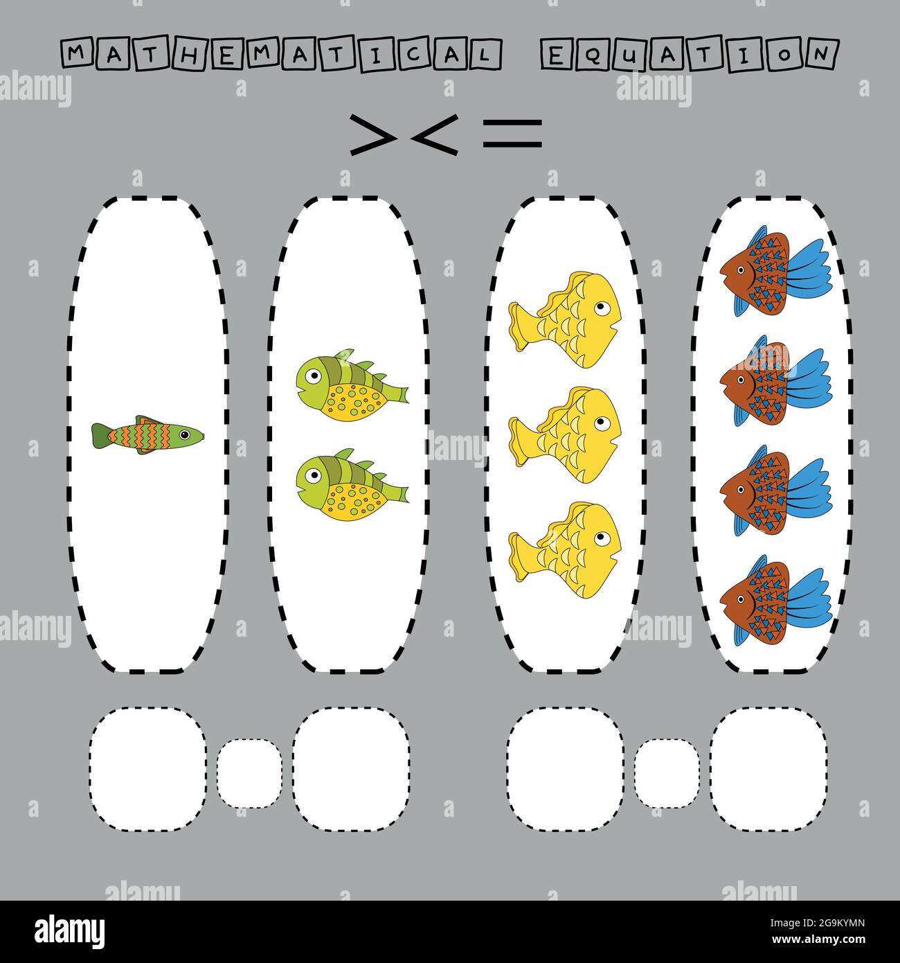 Developing activities for children, compare which more fishes. Logic ...