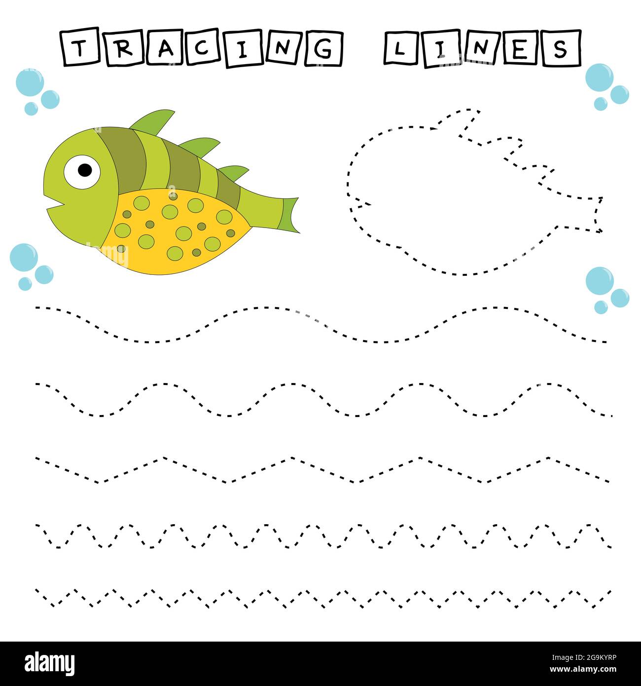 Tracing lines game with funny fishes. Worksheet for preschool kids ...