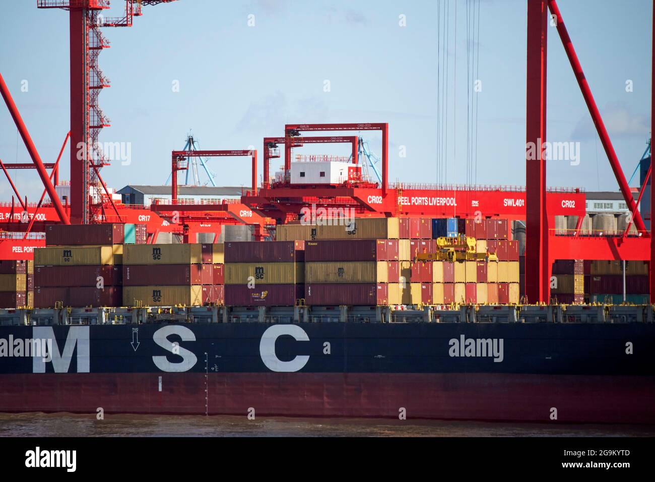 cranes at liverpool 2 container terminal freeport loading unloading msc sandra container ship ...