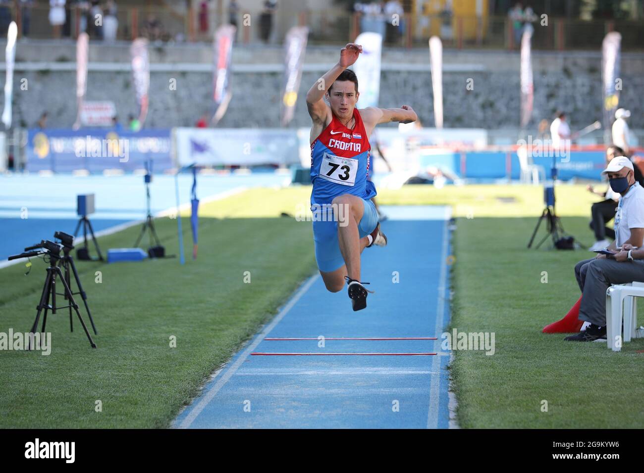 ISTANBUL, TURKEY - JUNE 13, 2021: Undefined athlete triple jumping ...
