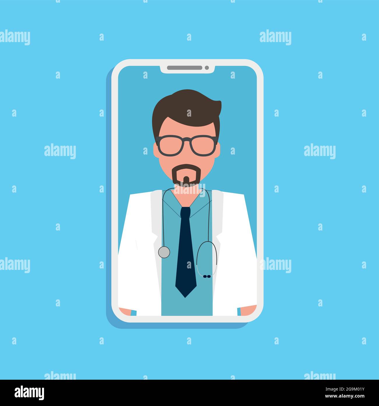 Online doctor consultation on the phone blue background. Stock vector ...