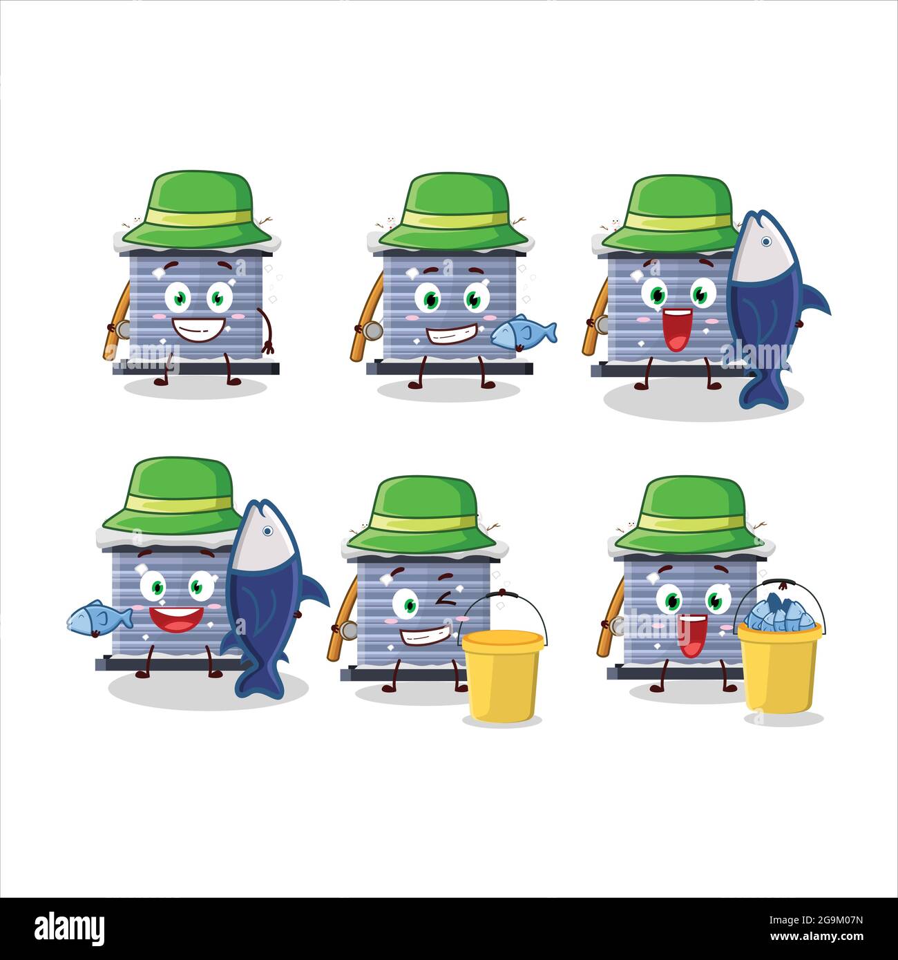 A fisherman chimney snow cartoon picture catch a big fish. Vector ...